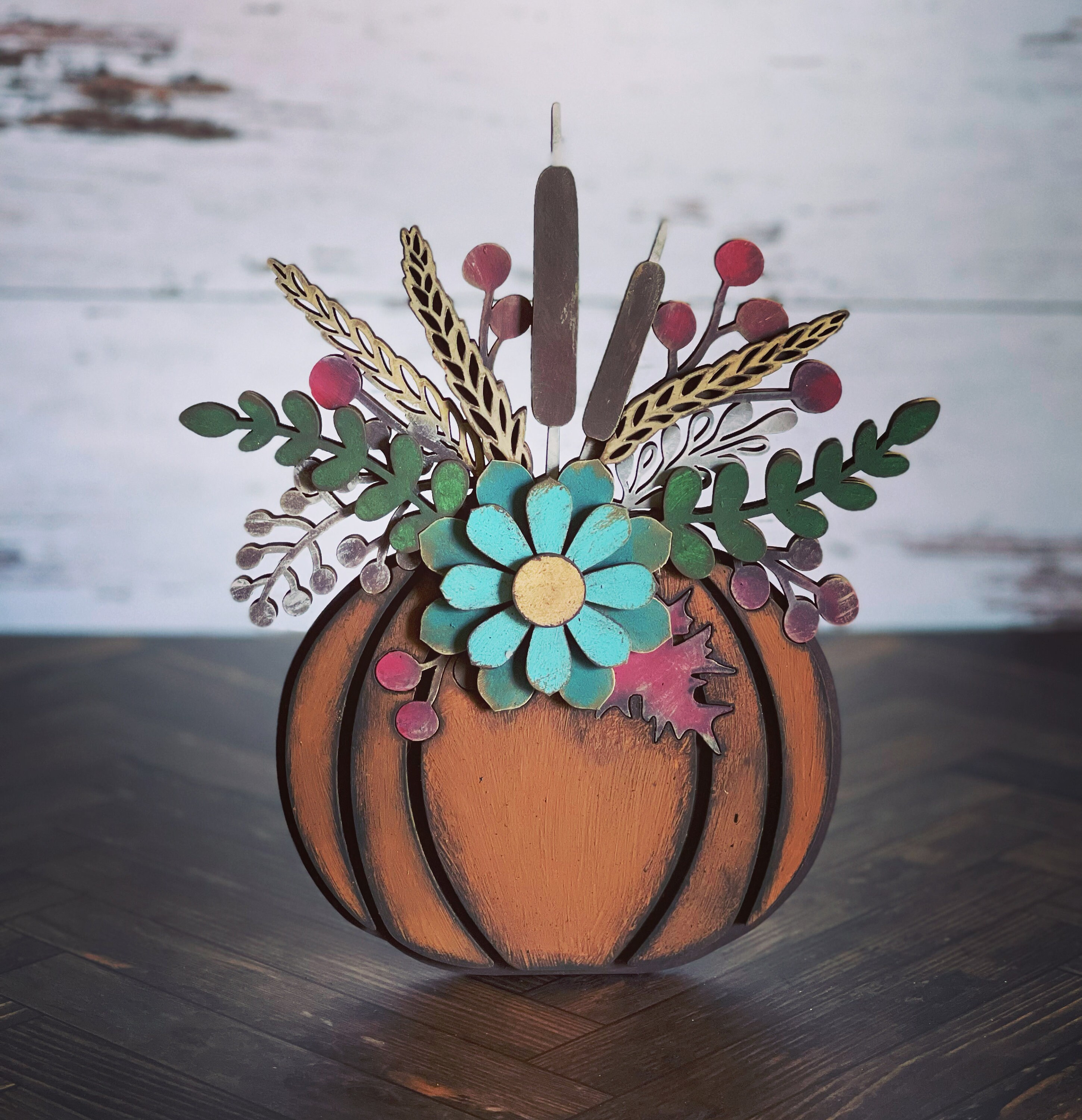 Fall Floral Cattail Pumpkin SVG Digital Download for Glowforge or Laser ...