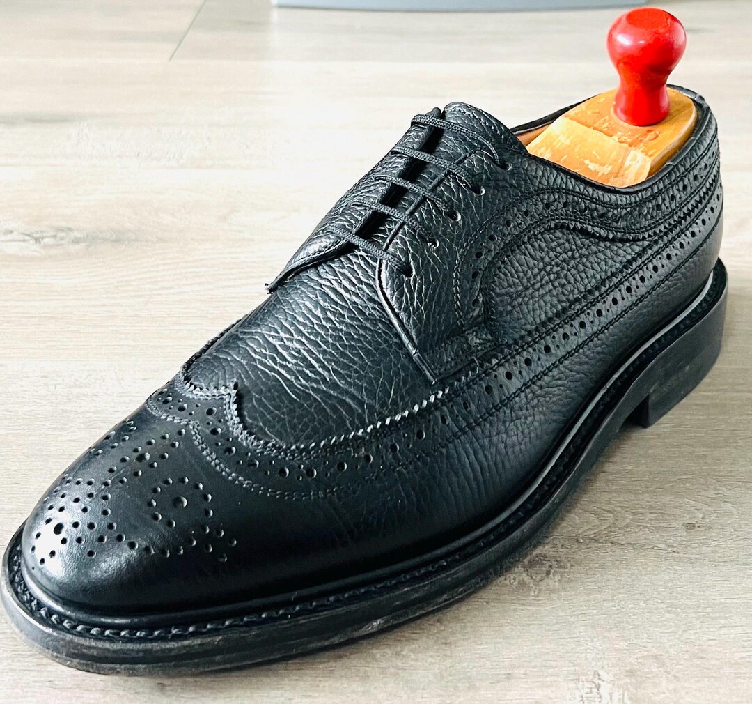 Dack's Uptown Collection Pebbled Prairie Oxhide Black Longwing Wingtip ...
