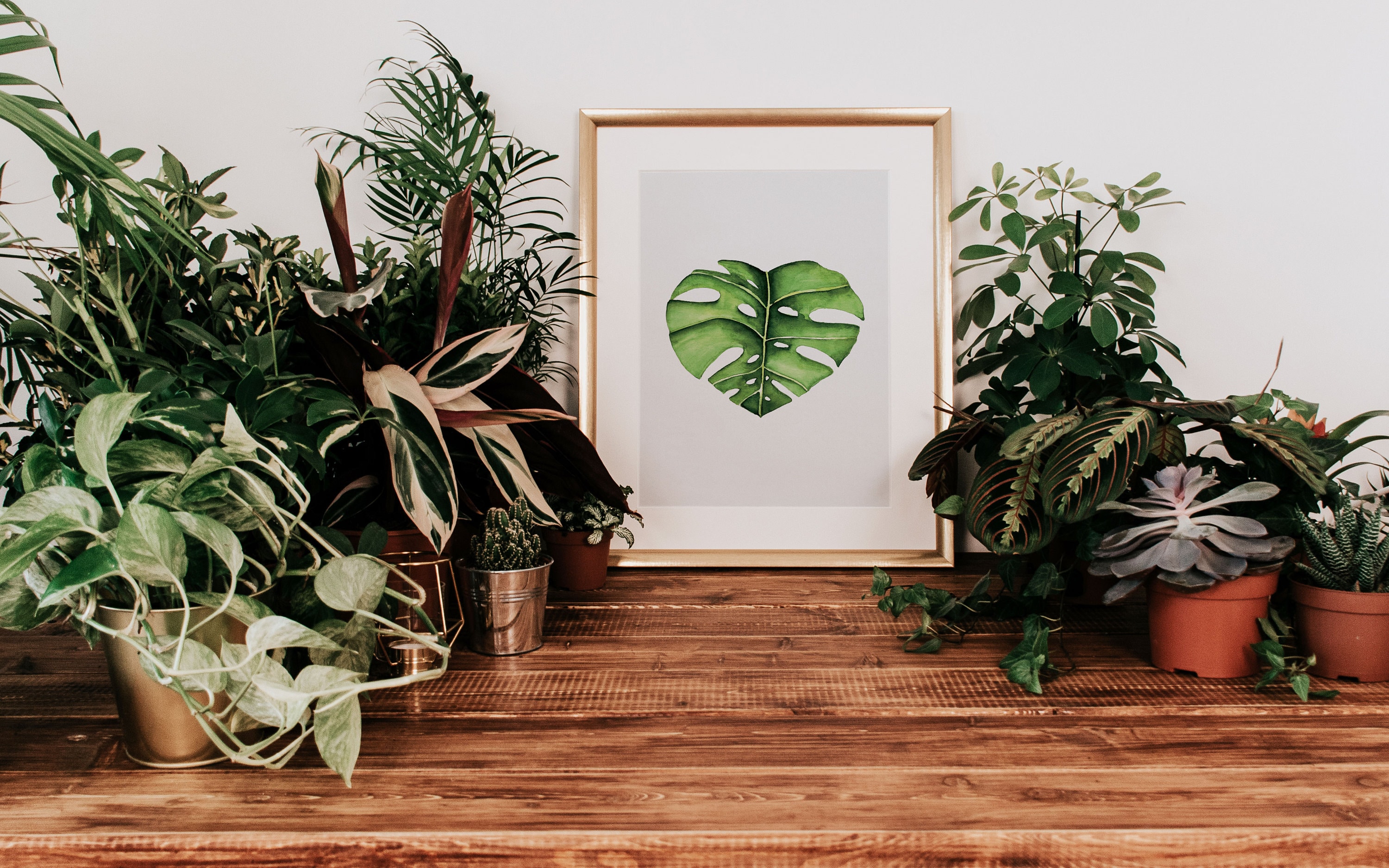 Acuarela Monstera Heart Print Monstera Leaf Printable Wall - Etsy España