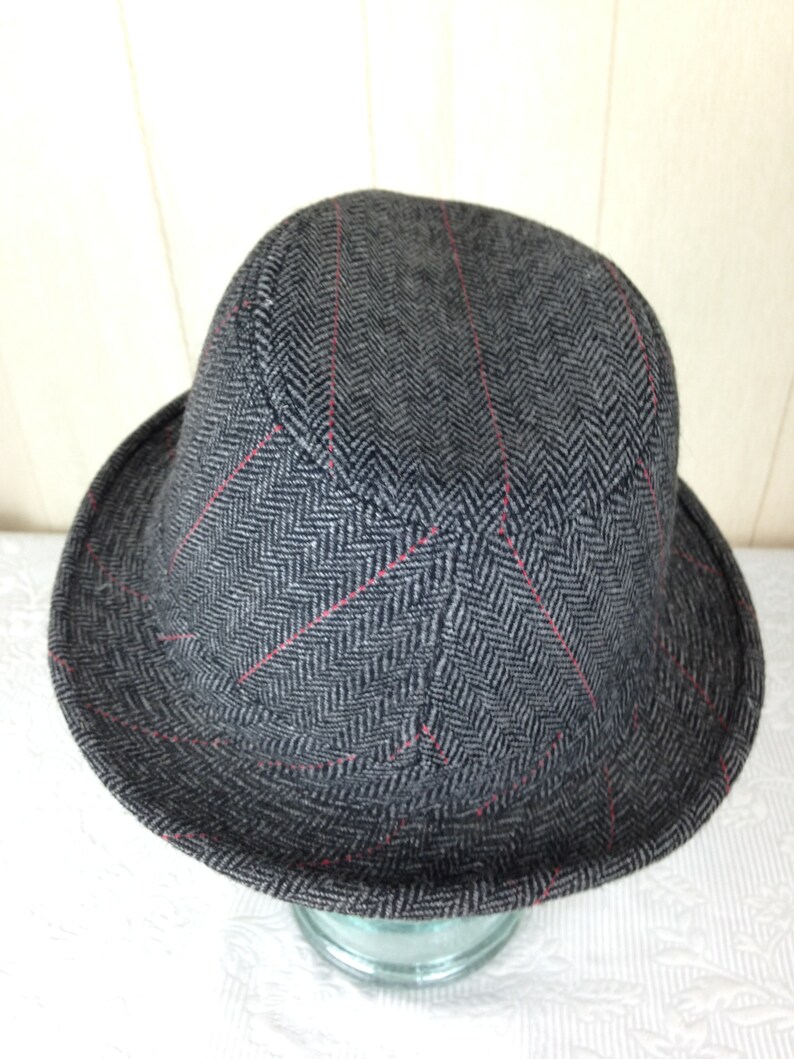 Vintage Fedora Style Hat by 'EXIT' Black and White Chevron Pattern With ...