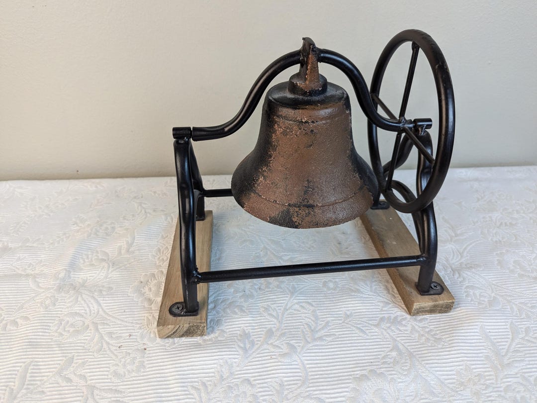 Vintage Cast Metal Bell on Metal Wheel Ringer and Wood Stand 04668 - Etsy