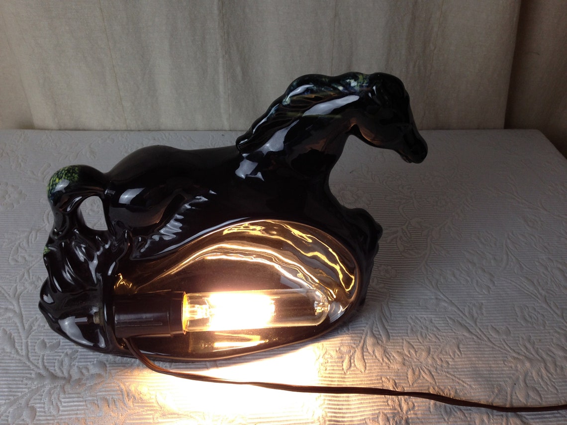 Vintage Black Ceramic TV Lamp of Running Mare and Foal by - Etsy