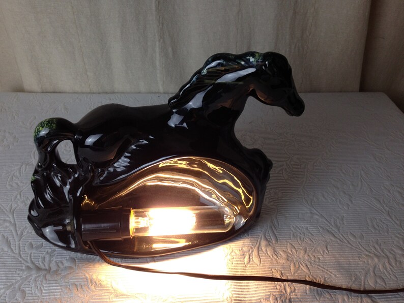 Vintage Black Ceramic TV Lamp of Running Mare and Foal by Phil-mar ...