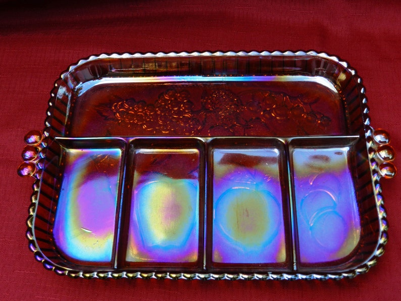 Vintage 5 Part Tray From Indiana Glass Amber Iridescent Fruit | Etsy