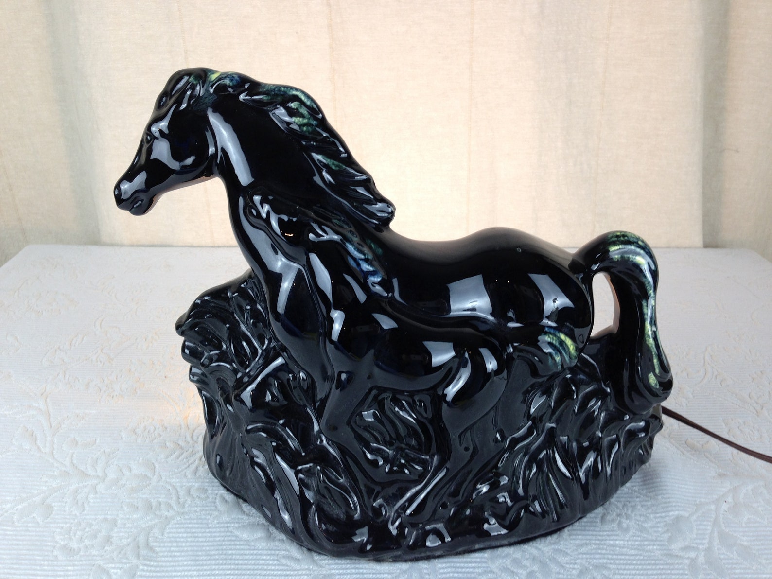 Vintage Black Ceramic TV Lamp of Running Mare and Foal by - Etsy