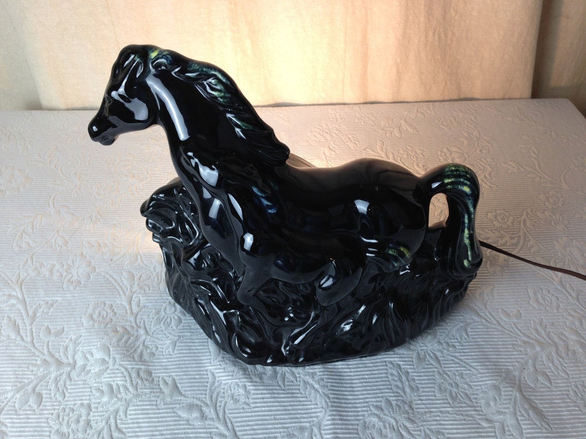 Vintage Black Ceramic TV Lamp of Running Mare and Foal by - Etsy