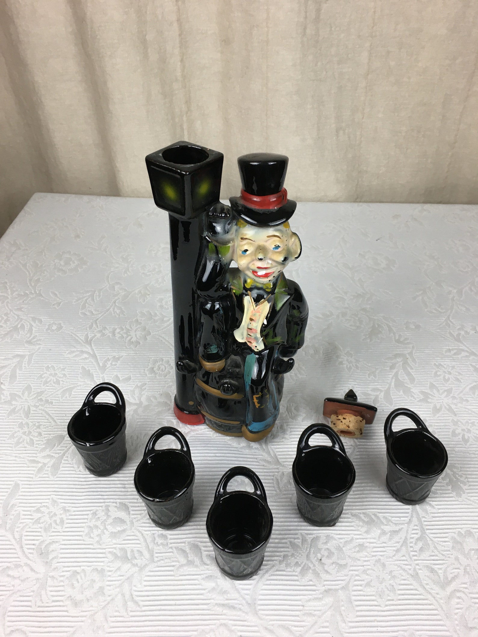 Vintage Ceramic Hobo Flask/bottle With 5 Bucket Shaped Shot - Etsy