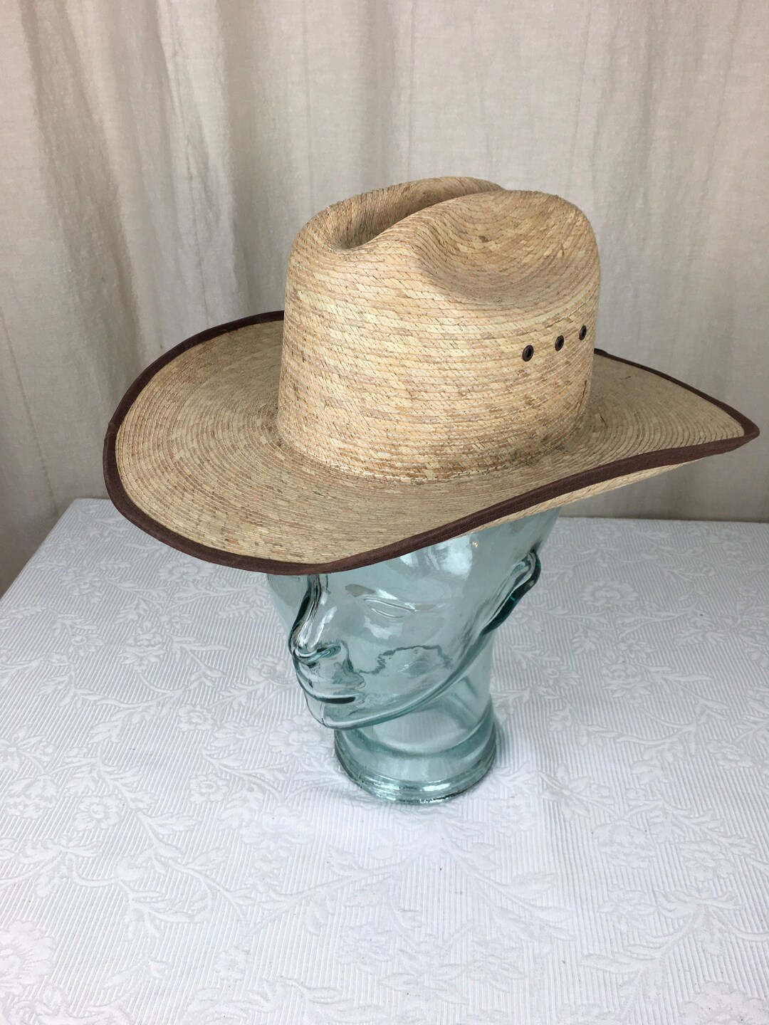 Vintage Palm Leaf Straw Cowboy Hat by Unknown Maker With No Hatband ...