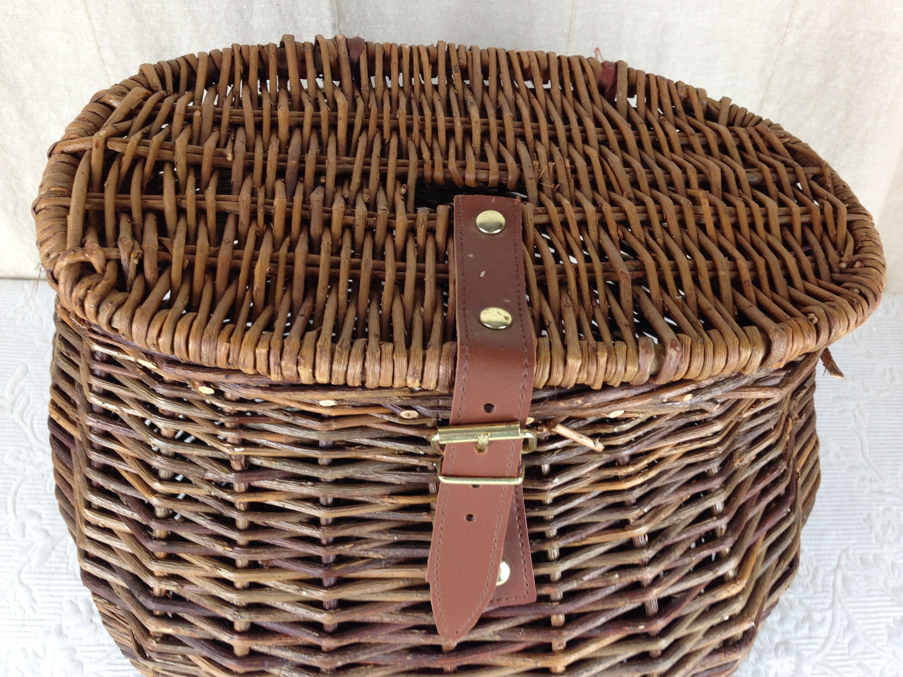 Vintage Large Wicker Fishing Creel Dark Brown With Leather - Etsy