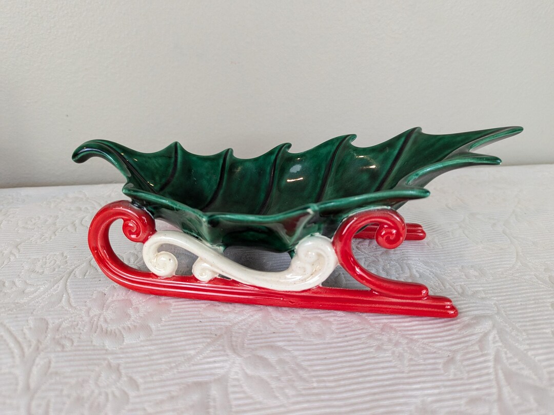 Vintage Ceramic Christmas Holly Leaf Sled by Atlantic Mold 04560 - Etsy