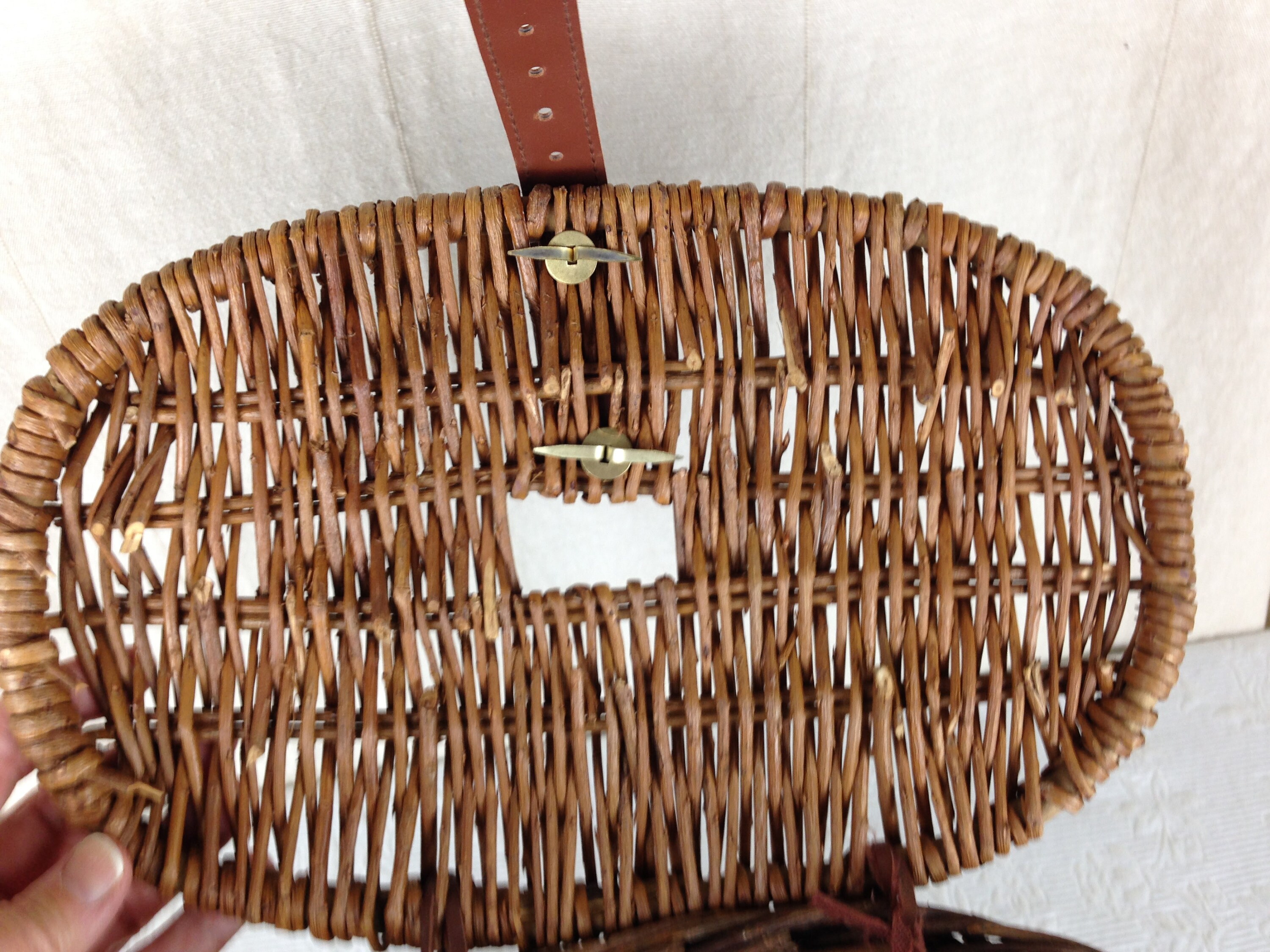Vintage Large Wicker Fishing Creel Dark Brown With Leather - Etsy