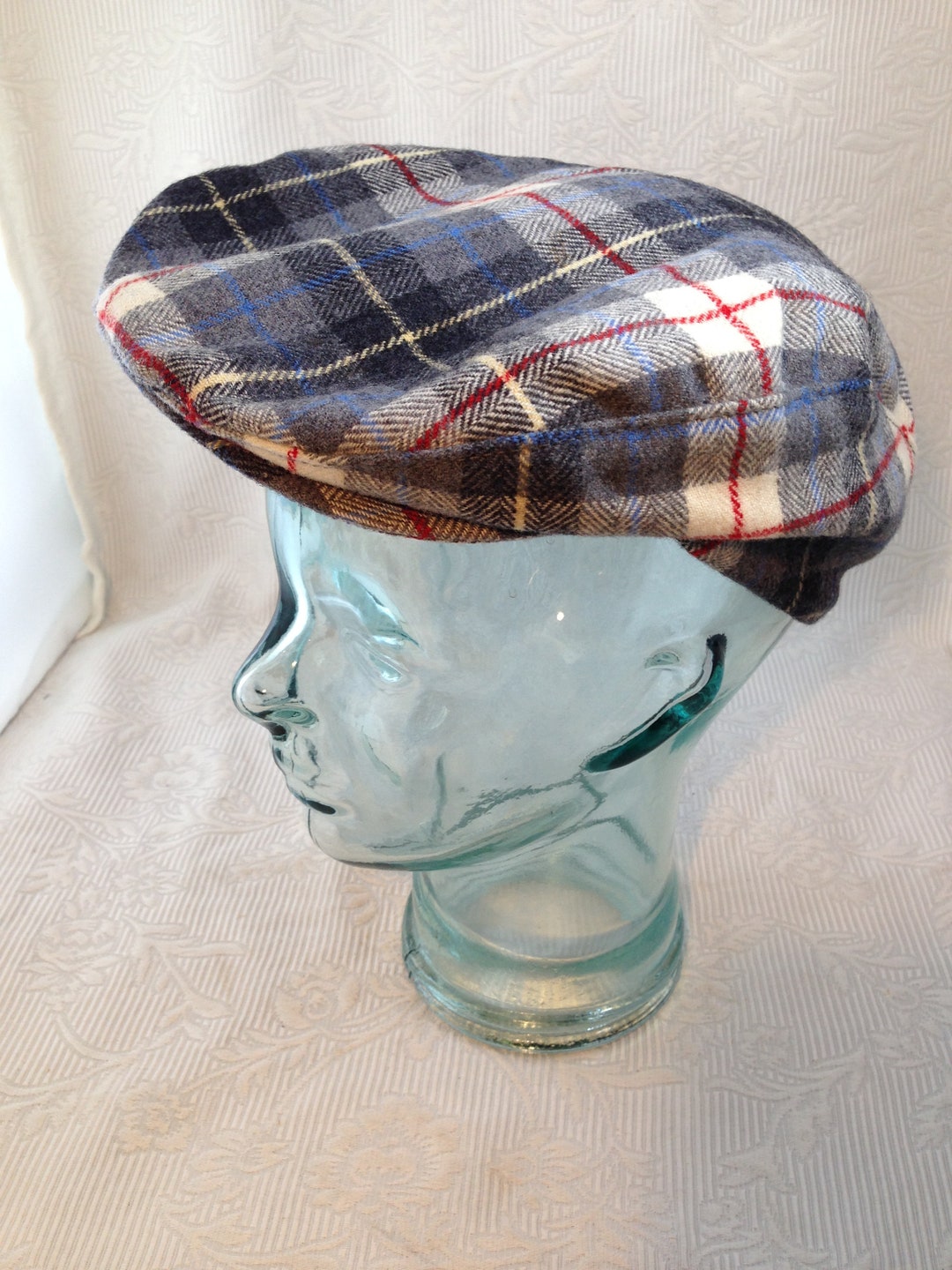 Vintage Pendleton Newsboy Style Cap Blue, Gray, Red and White Plaid ...