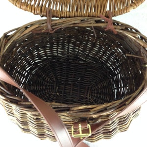 Vintage Large Wicker Fishing Creel Dark Brown With Leather Strap 13 by ...