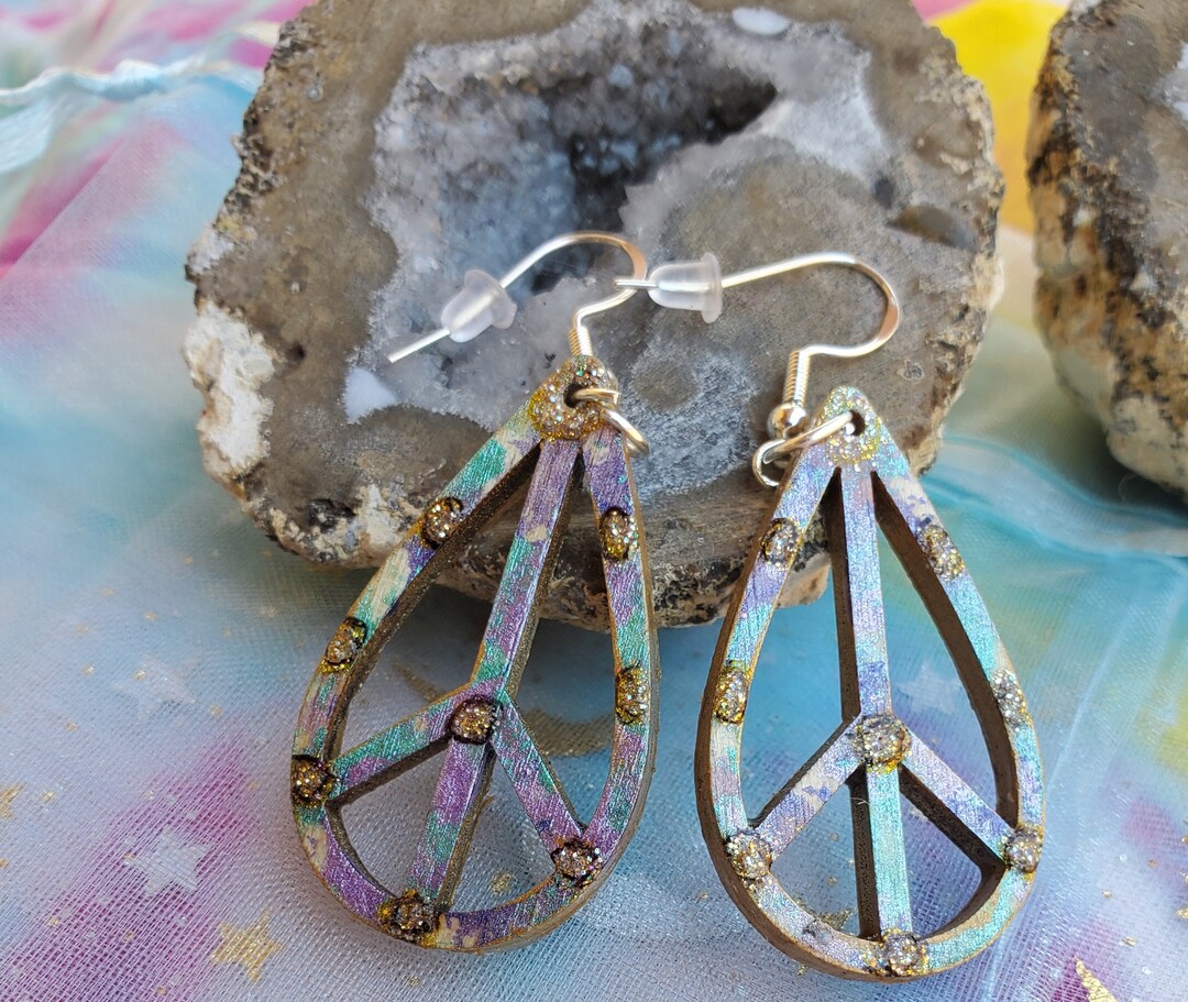 Dangle Earrings Tear Drop Peace Sign - Etsy