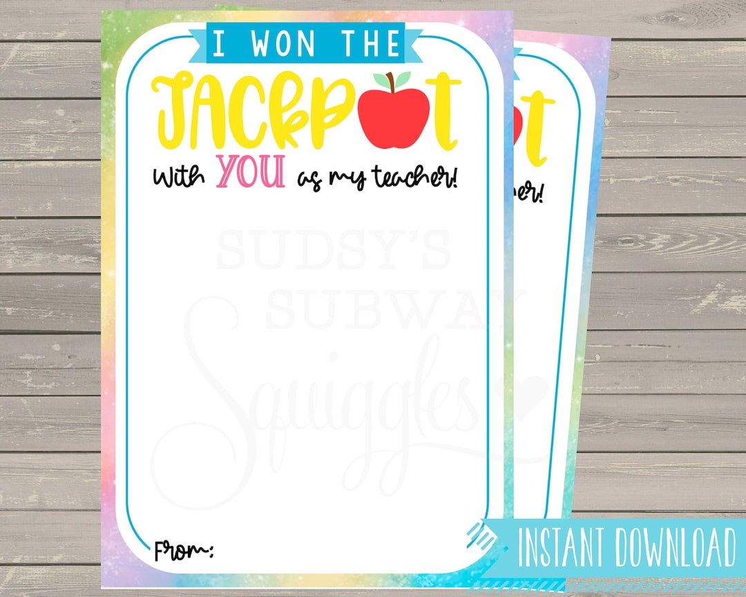 PRINTABLE I Won the Jackpot With You as My Teacher Lottery Valentine's ...