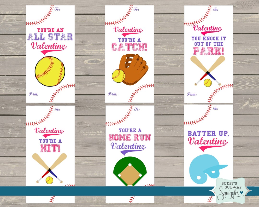 Softball Valentines, Softball Valentine's Day Cards, Classroom ...