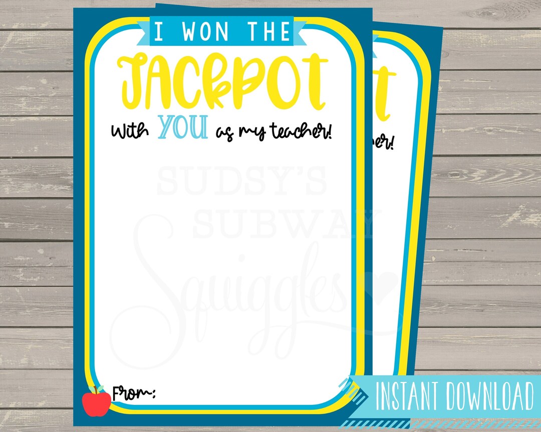 PRINTABLE I Won the Jackpot With You as My Teacher Lottery Valentine's ...