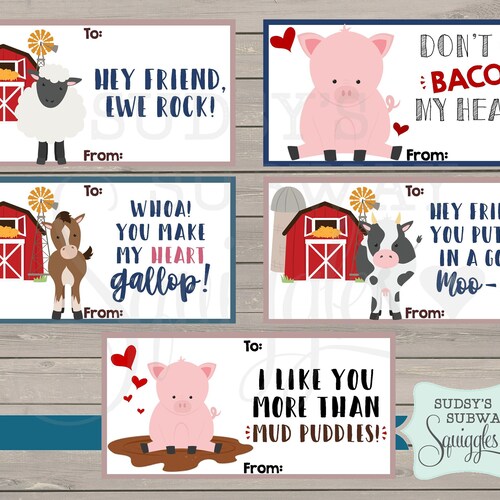 PRINTABLE Farm Valentine Cards Set of 8 Classroom Valentines - Etsy