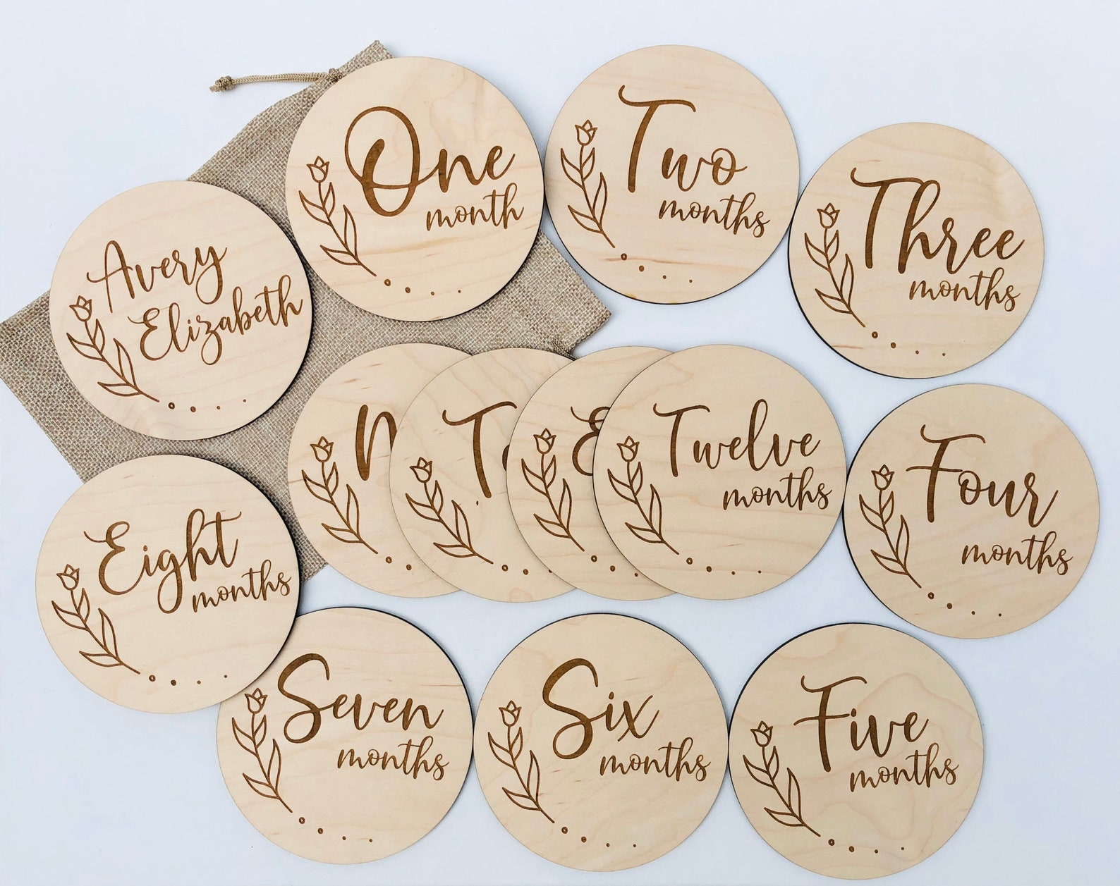 Floral Baby Monthly Milestone Discs Tulip Milestone Wooden Markers ...