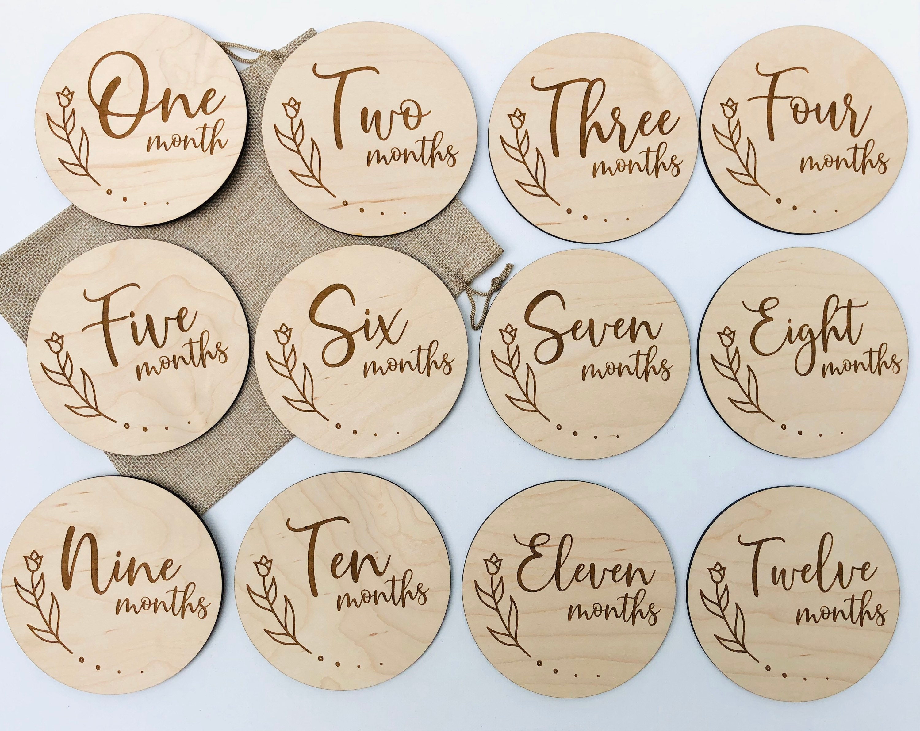 Floral Baby Monthly Milestone Discs Tulip Milestone Wooden Markers ...