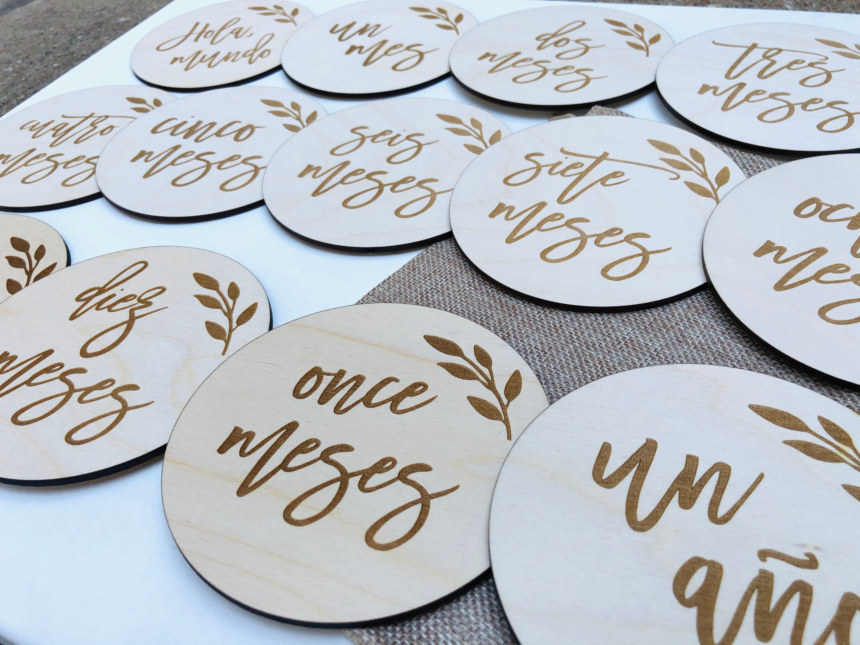 Spanish Baby Monthly Milestone Discs Baby Milestone Wooden Markers Baby ...