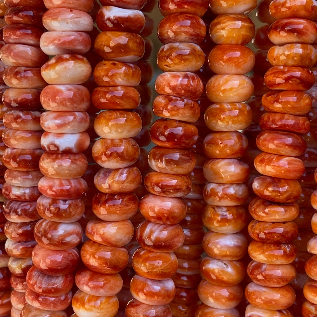 Sunset-orange Spiny Oyster Shell Beads enhanced Rounded Edges Produce ...