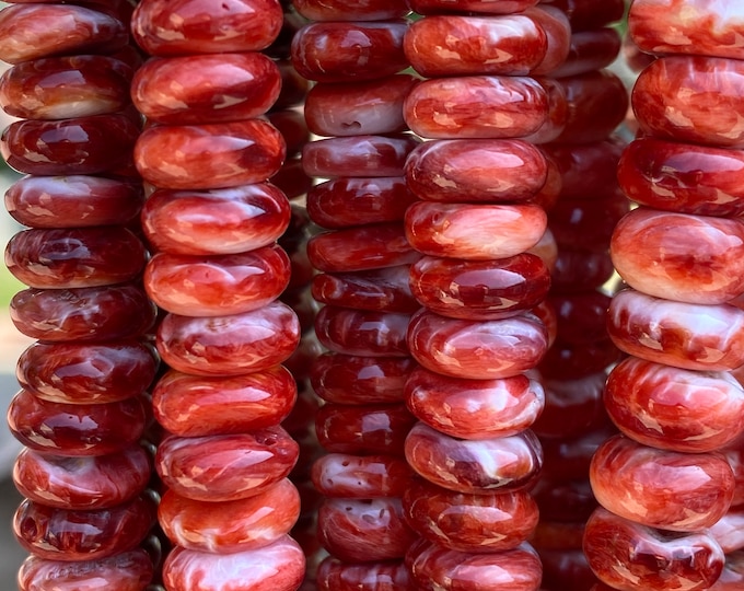 Ruby-red Spiny Oyster Shell Beads enhanced Rounded Edges Produce More ...