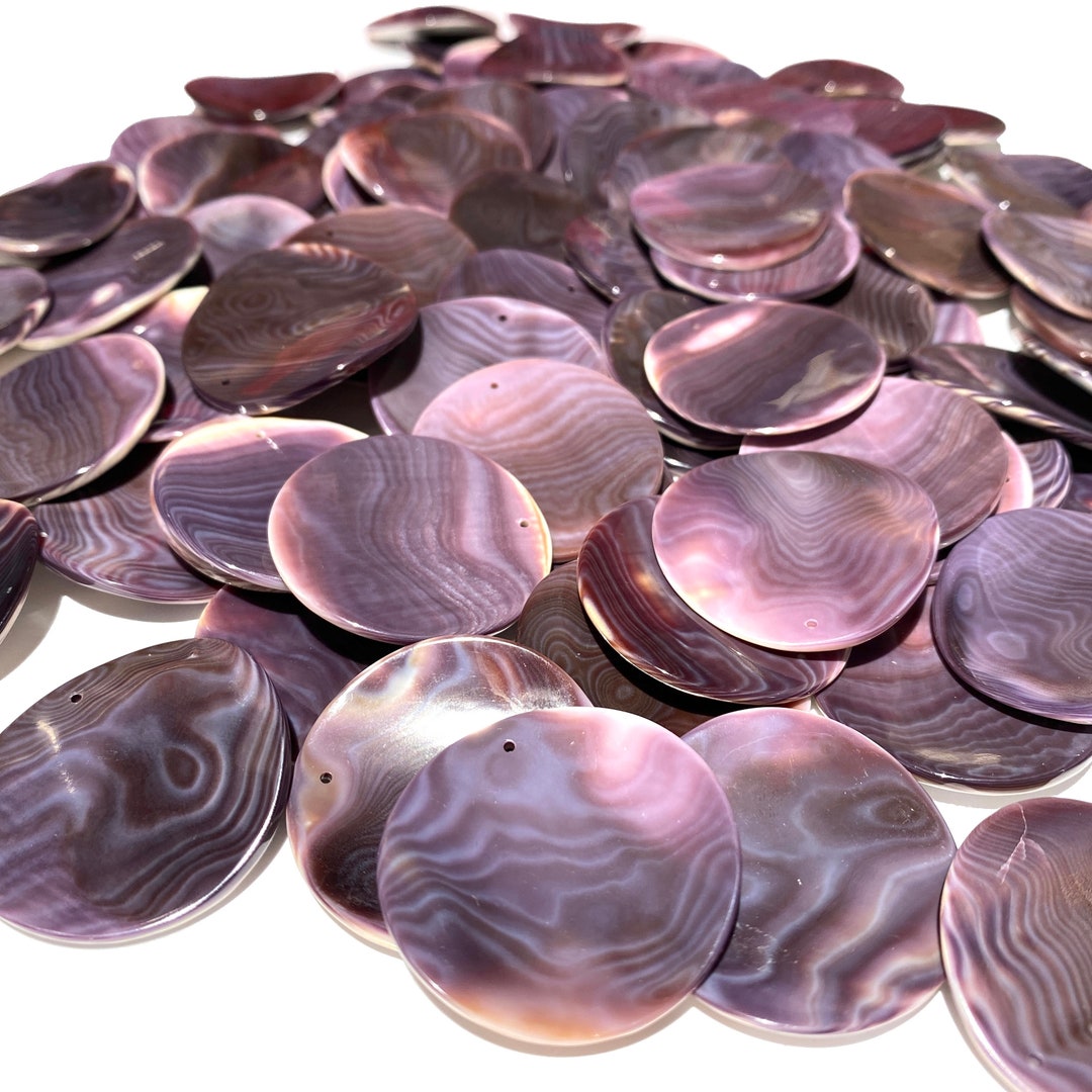 Premium-grade Darkest-purple Wampum Shell Bead Pendant From New England ...