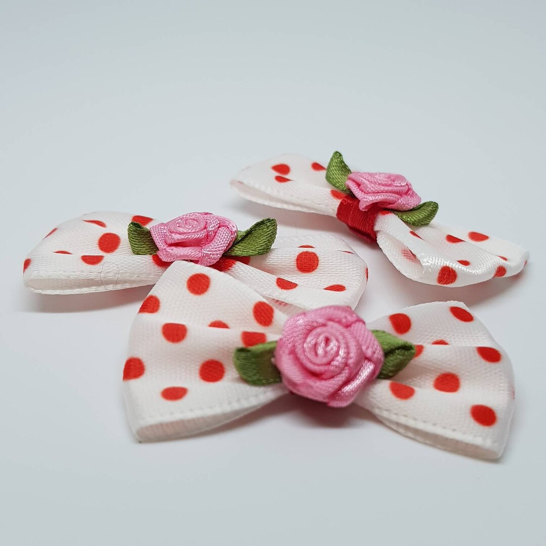 10 Pcs Red Dots Pink Rose Red Flowers Satin Bows in Red Color - Etsy