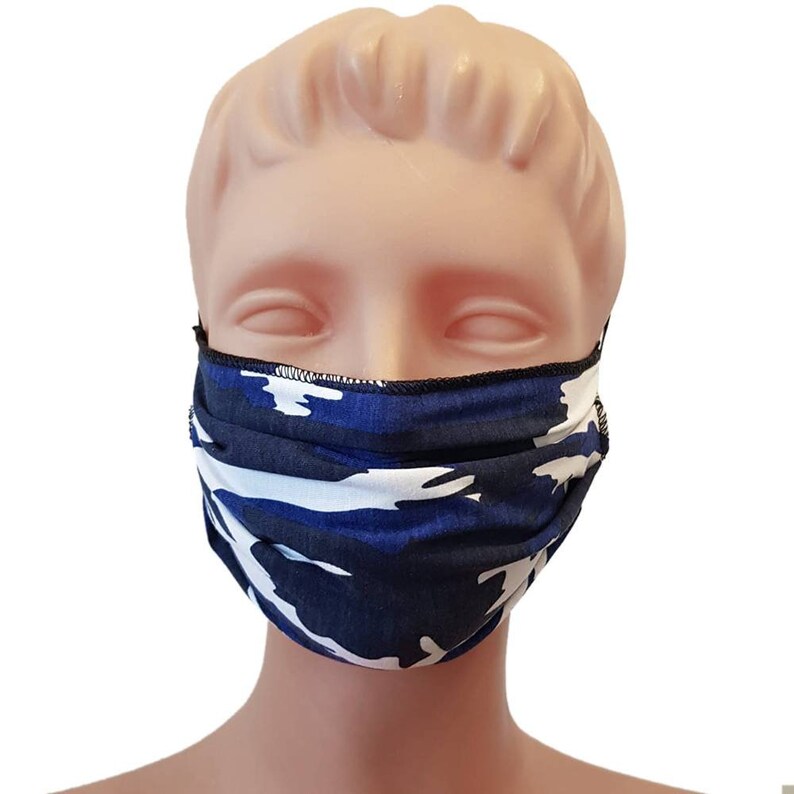 Handmade Blue Camo Face Mask Around Head Over Ears Cotton | Etsy