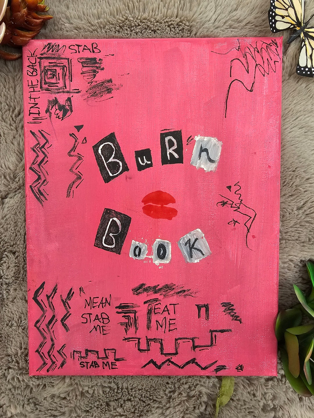 Burn Book Painting - Acrylic and Ink on Canvas - 8x10in - Etsy