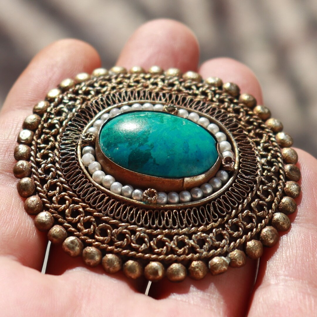Jerusalem 1950's Eilat Turquoise Stone Vintage Pendant Brooch - Etsy