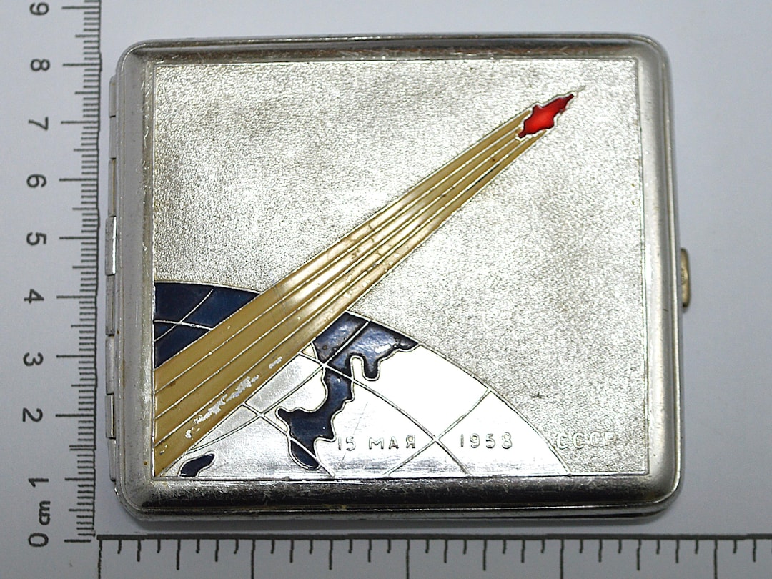 1958 Space Theme Cigarette Case, Sputnik, Soviet Satellite Tobacco Box ...