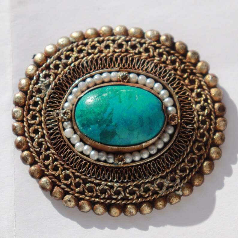 Jerusalem 1950's Eilat Turquoise Stone Vintage Pendant Brooch - Etsy