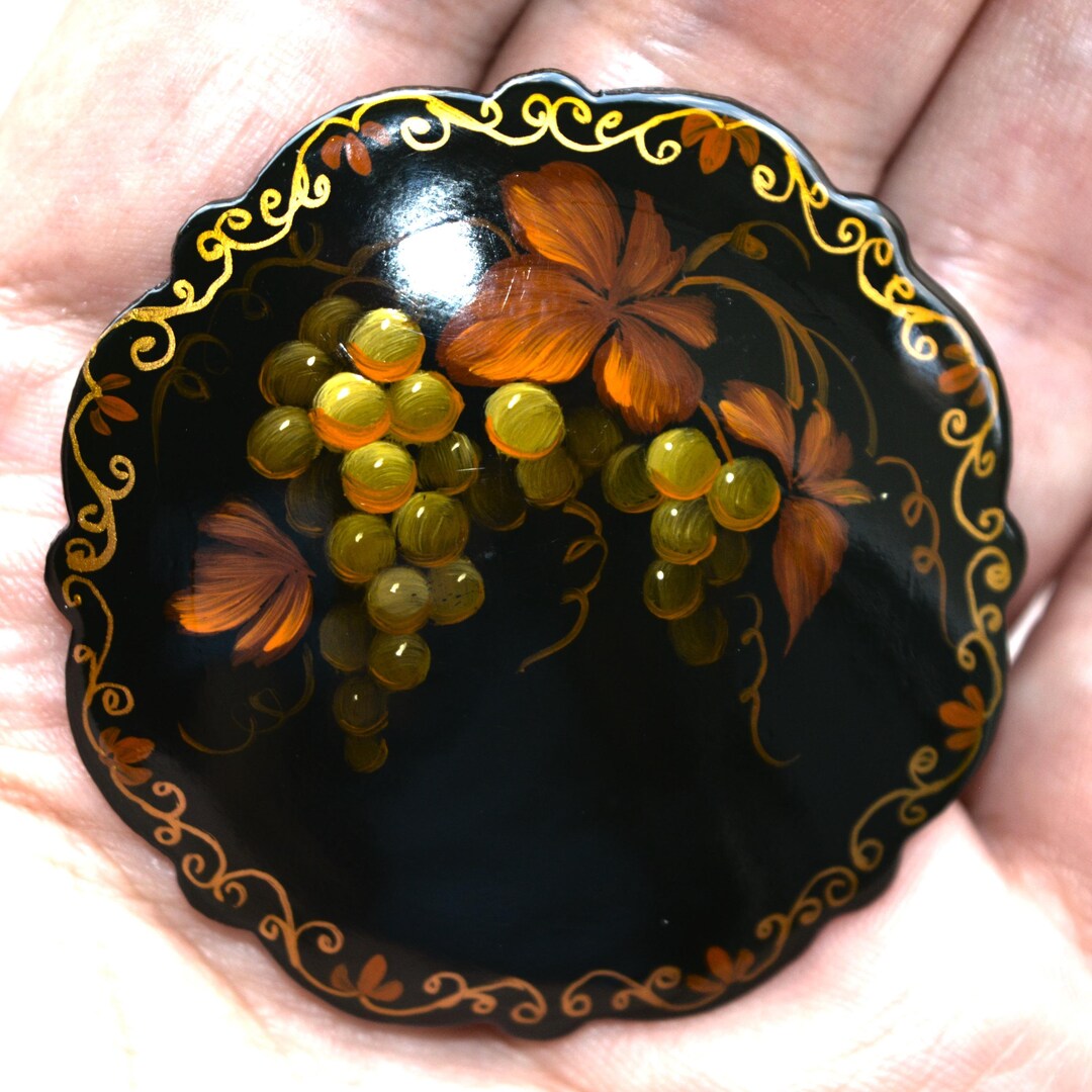 Grapes Paint by Hand Artisan Pin, Papier Mache Art, 1998 Artist Signed ...
