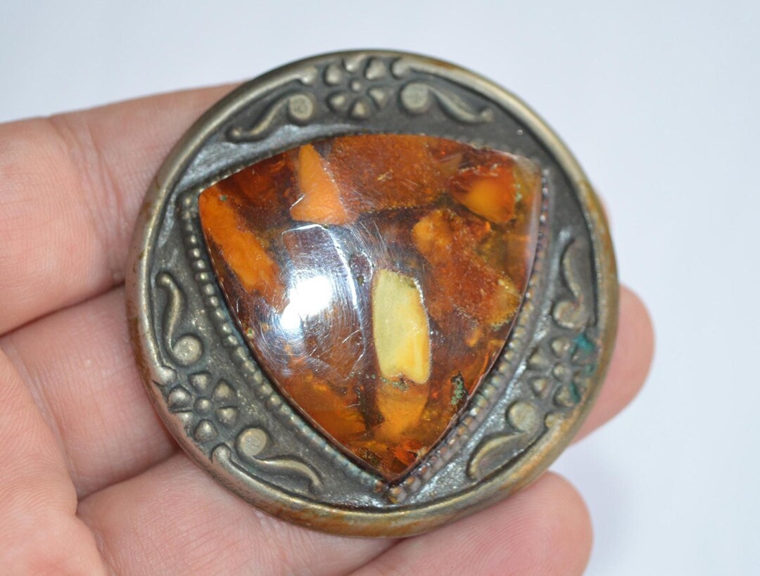 Triangle Amber Round Brooch, Retro Pin - Etsy