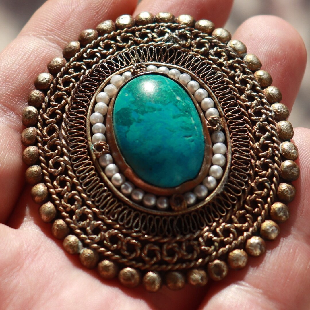 Jerusalem 1950's Eilat Turquoise Stone Vintage Pendant Brooch - Etsy
