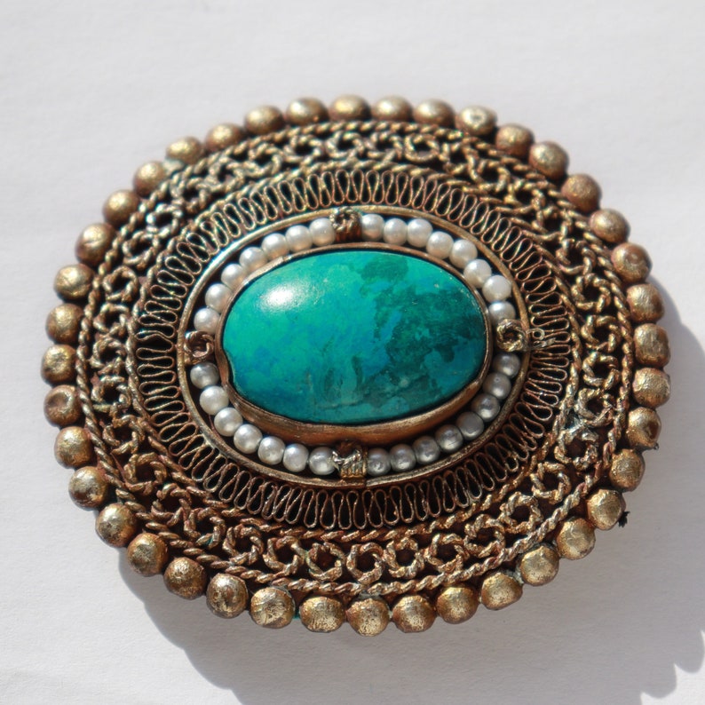 Jerusalem 1950's Eilat Turquoise Stone Vintage Pendant Brooch - Etsy