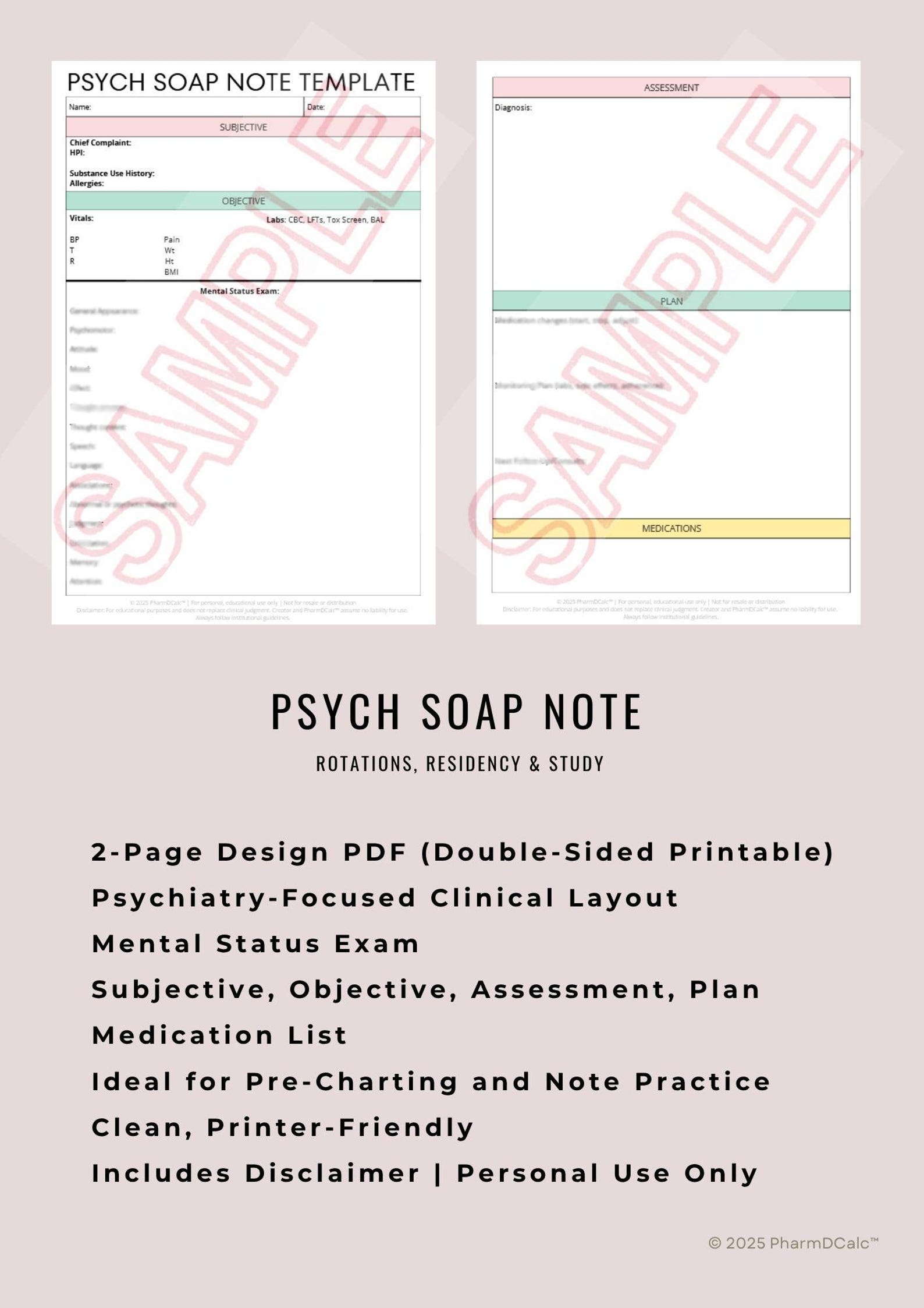 Psych SOAP Note Template | Printable PDF Mental Health Clinical Note ...