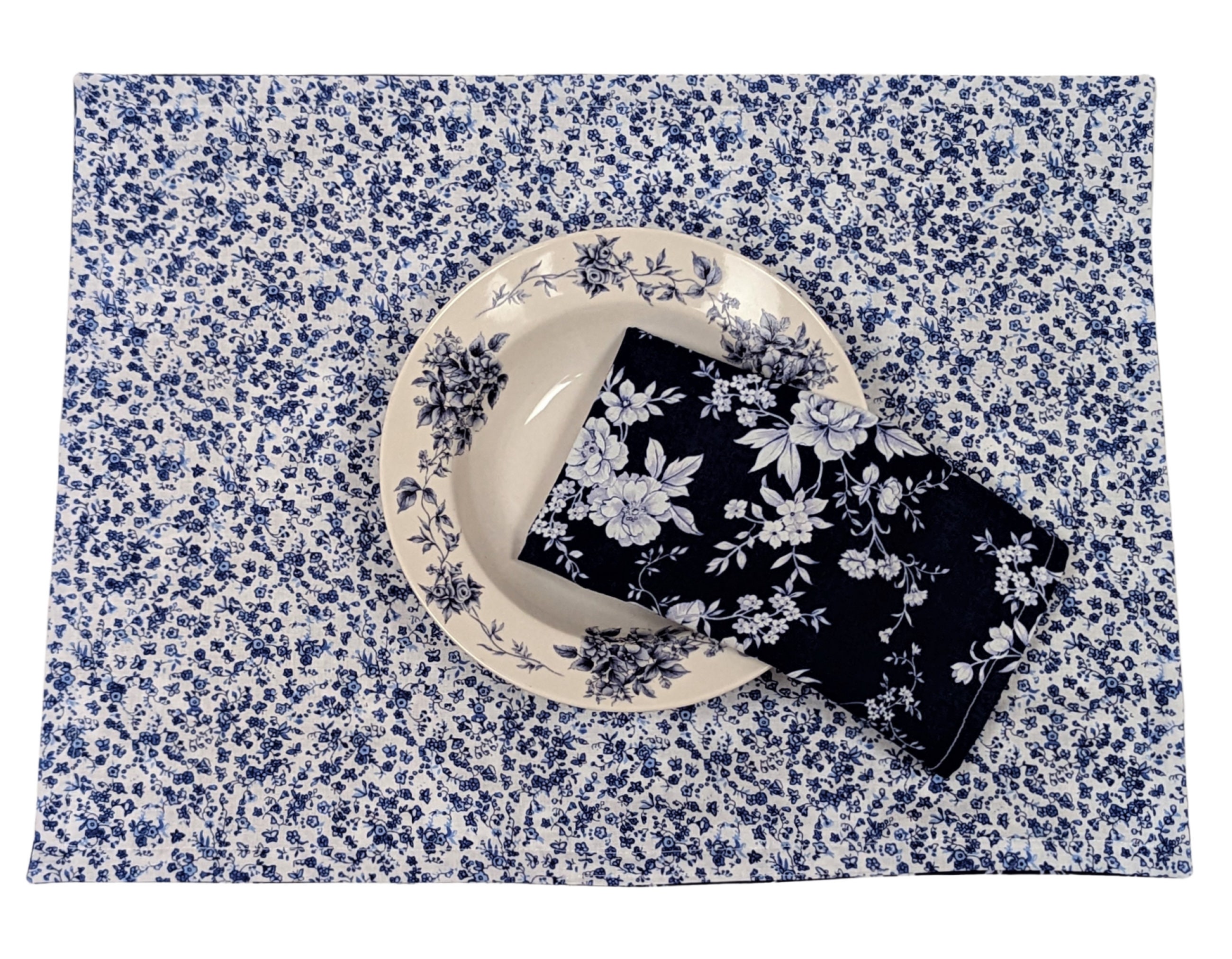 Placemats Table Kitchen Linens Royal Blue Indigo Floral Reversible ...