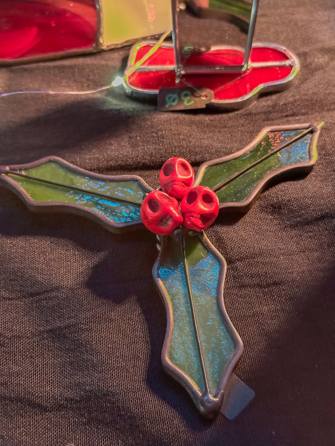 Spooky Holly Stained Glass Skull Mistletoe Spooky Christmas Ornament - Etsy