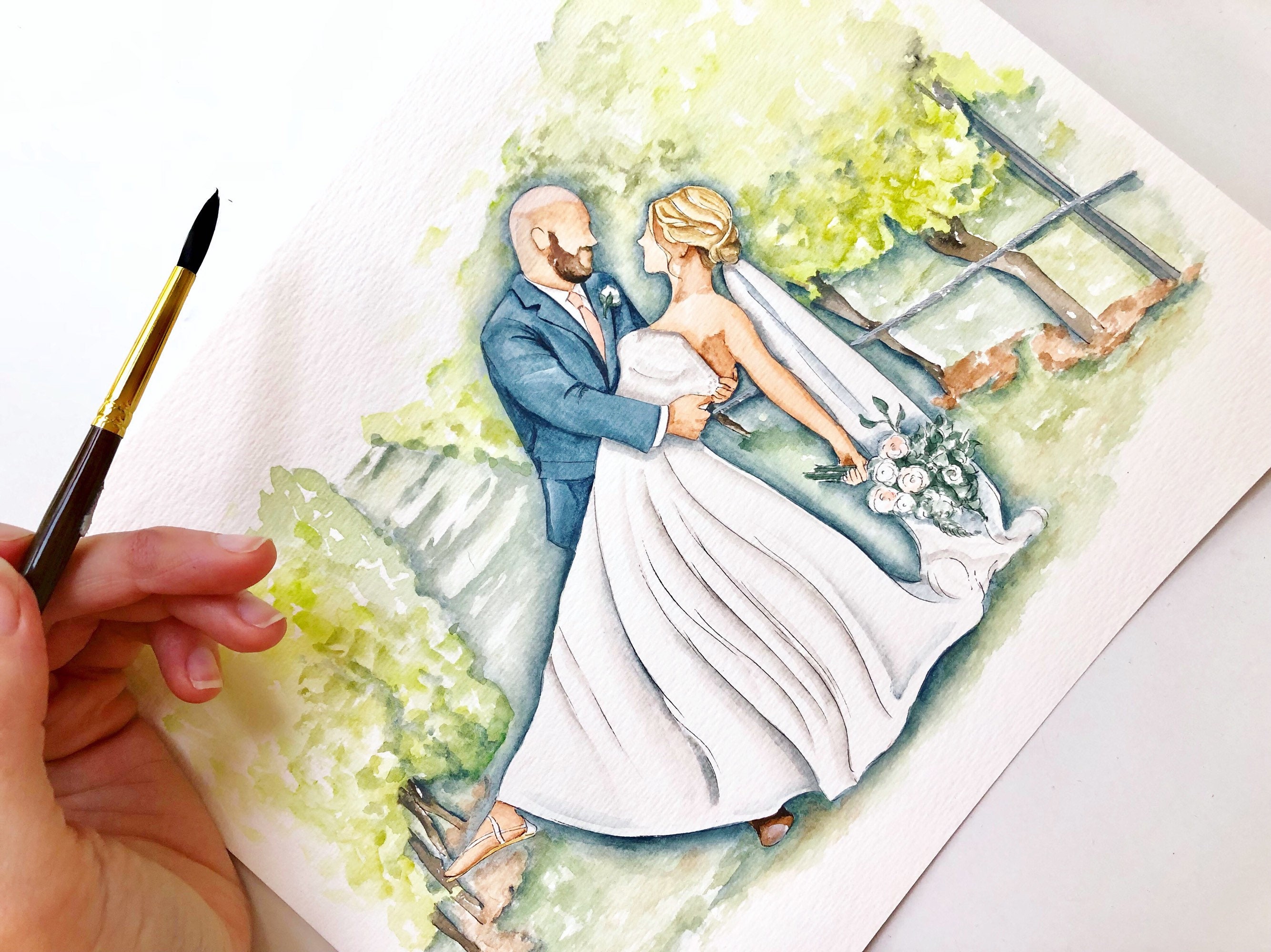 8x10 Faceless Wedding Portrait Custom Watercolor - Etsy