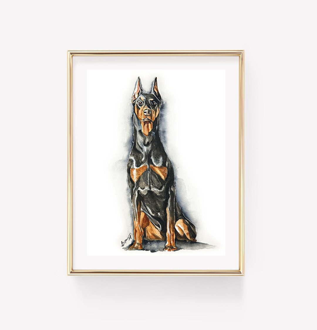 Doberman Watercolor Print. Dog Watercolor Print. Dog Art. Doberman Art ...