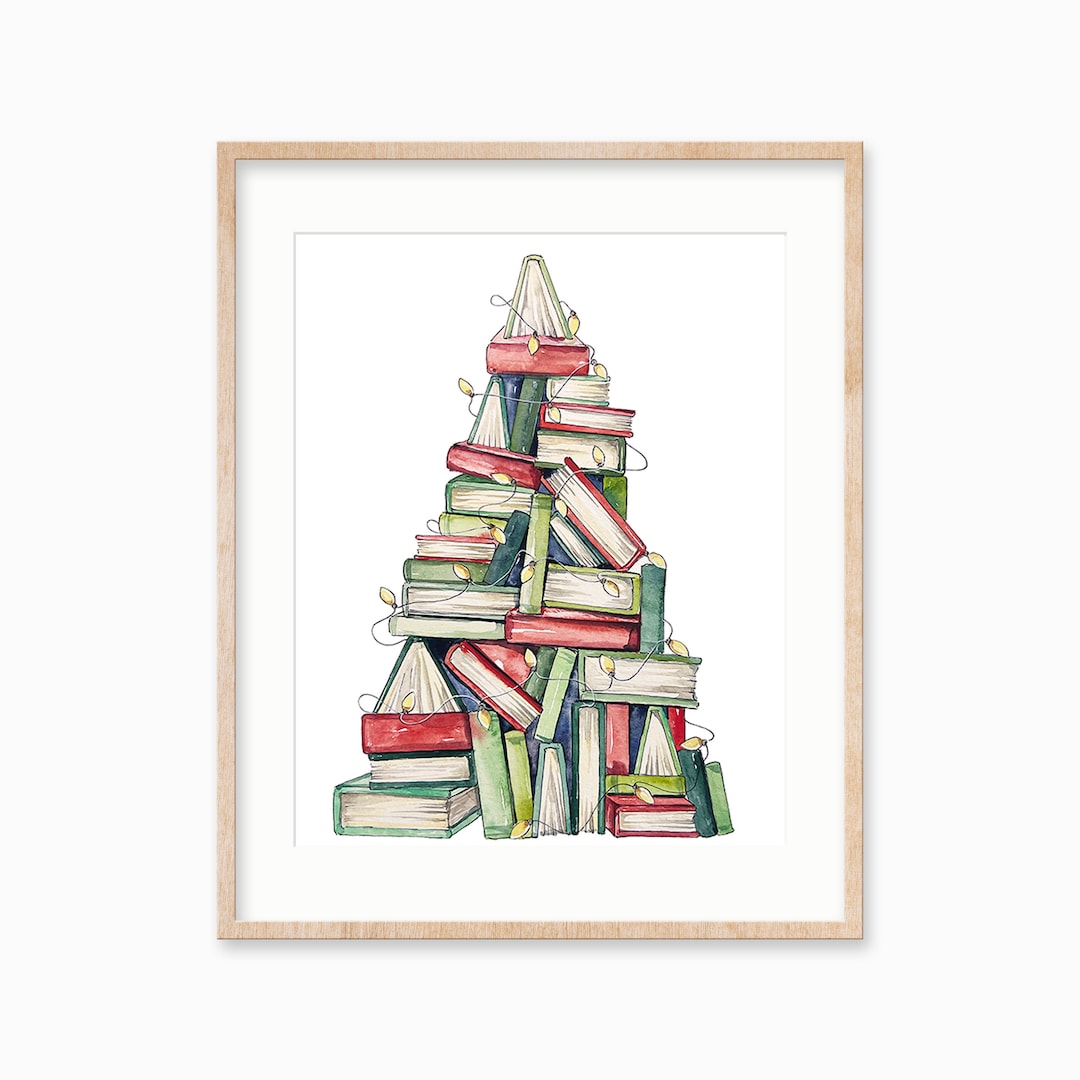 Holiday Book Stack Tree. Christmas Tree Wall Art. Book Lover Decor ...