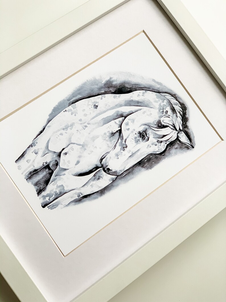White Horse Watercolor Print. Black and White Horse Watercolor. Horse ...