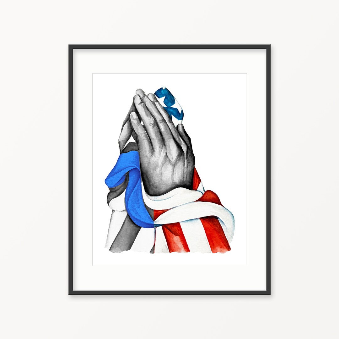 Police/american Flag Decor. Praying Hands Art. Law Enforcement ...