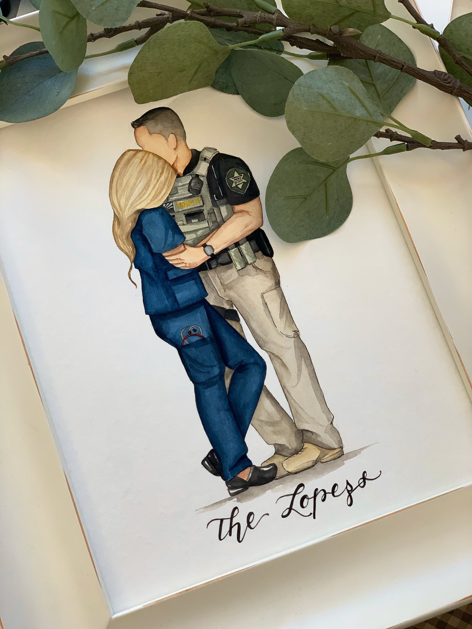 First Responder Couple Watercolor. Nurse and Police Officer - Etsy