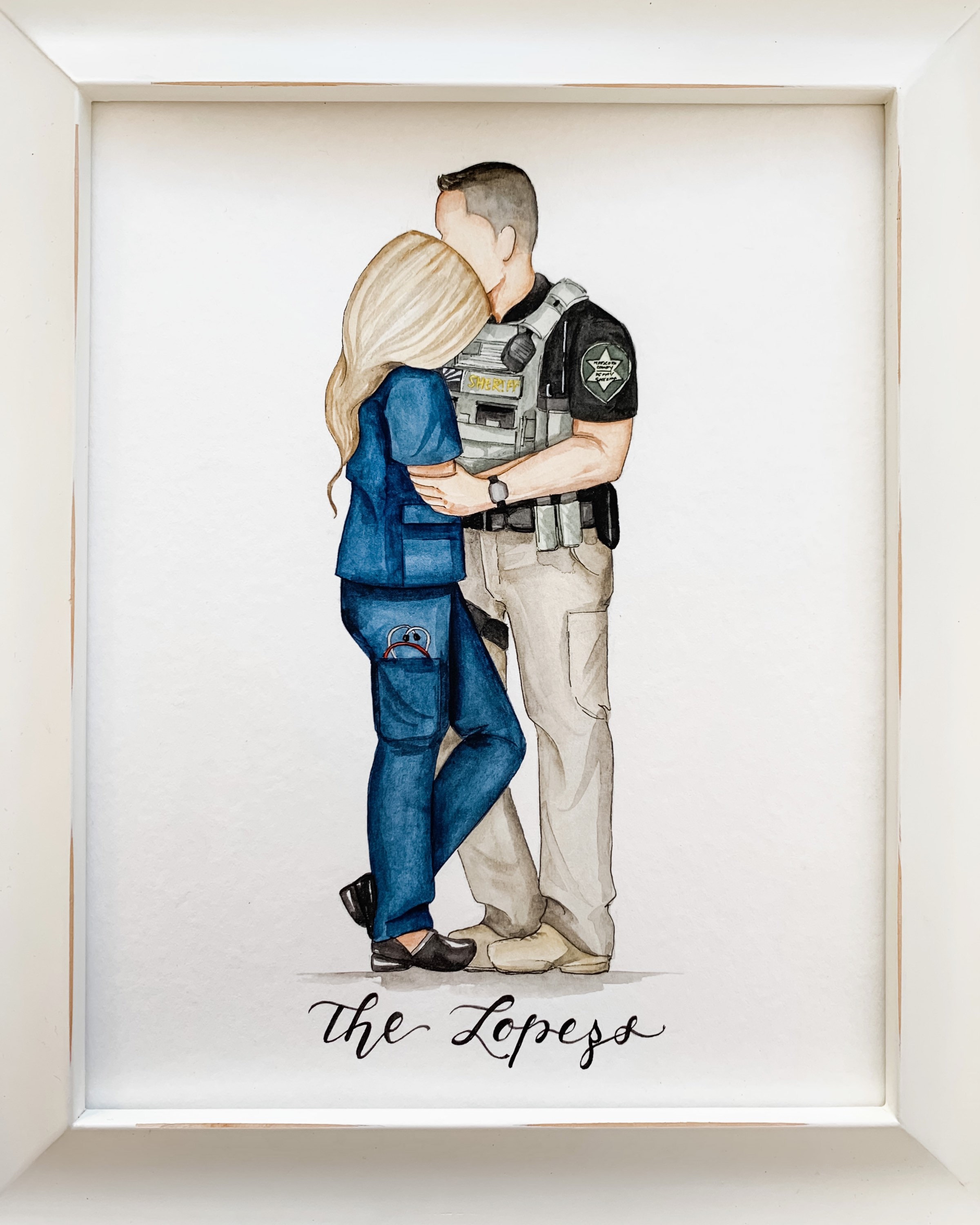 First Responder couple watercolor. Nurse and Police Officer | Etsy