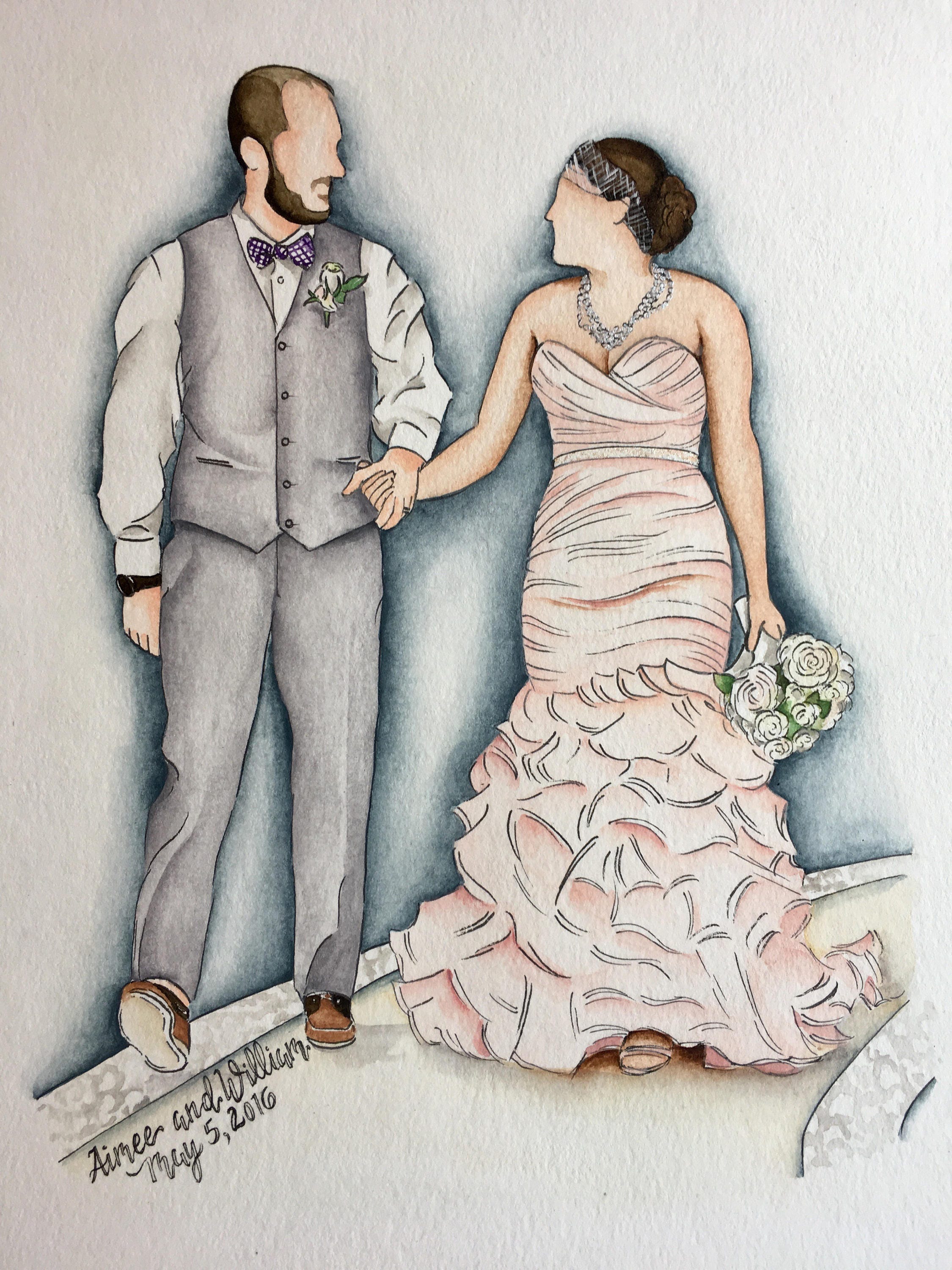 8x10 Faceless Wedding Portrait Custom Watercolor - Etsy
