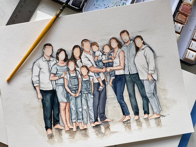 Custom Faceless Family Watercolor - Etsy